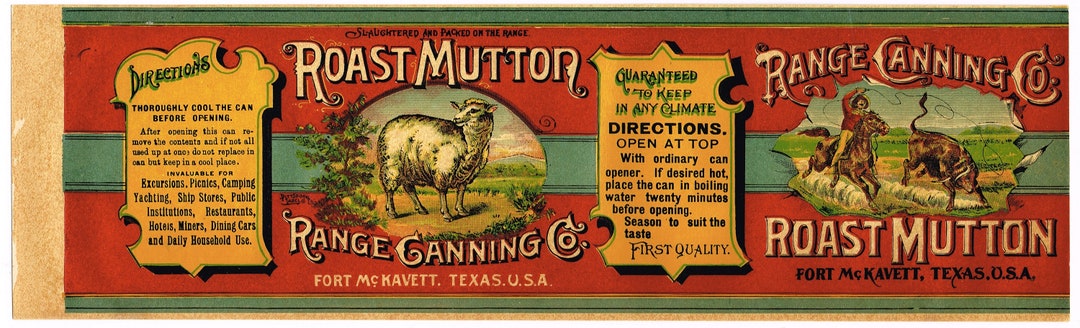Original Vintage Tin Can Label C1890s Roast Mutton Range Canning ...