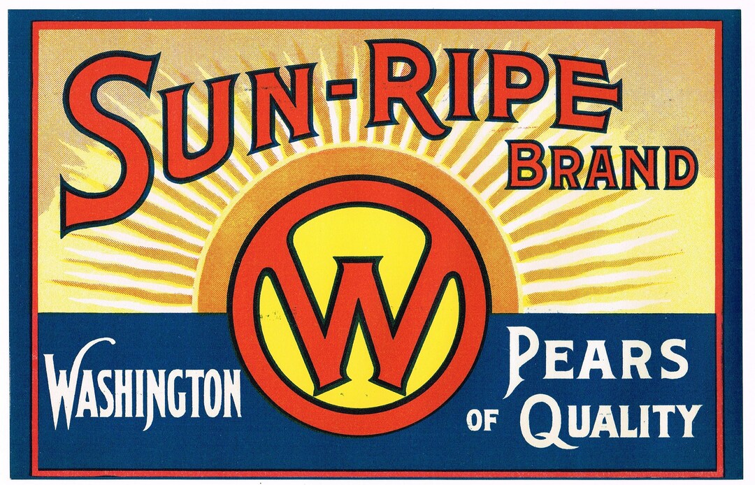 Original Vintage Pear Crate Label 1920s Early Period Sun-ripe Rising ...