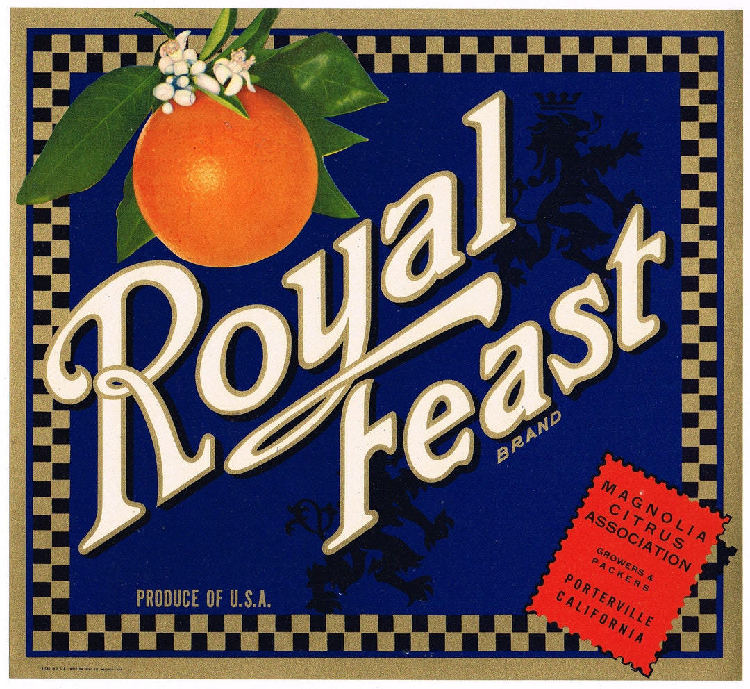Original Vintage Citrus Crate Label 1940s Royal Feast Typography ...
