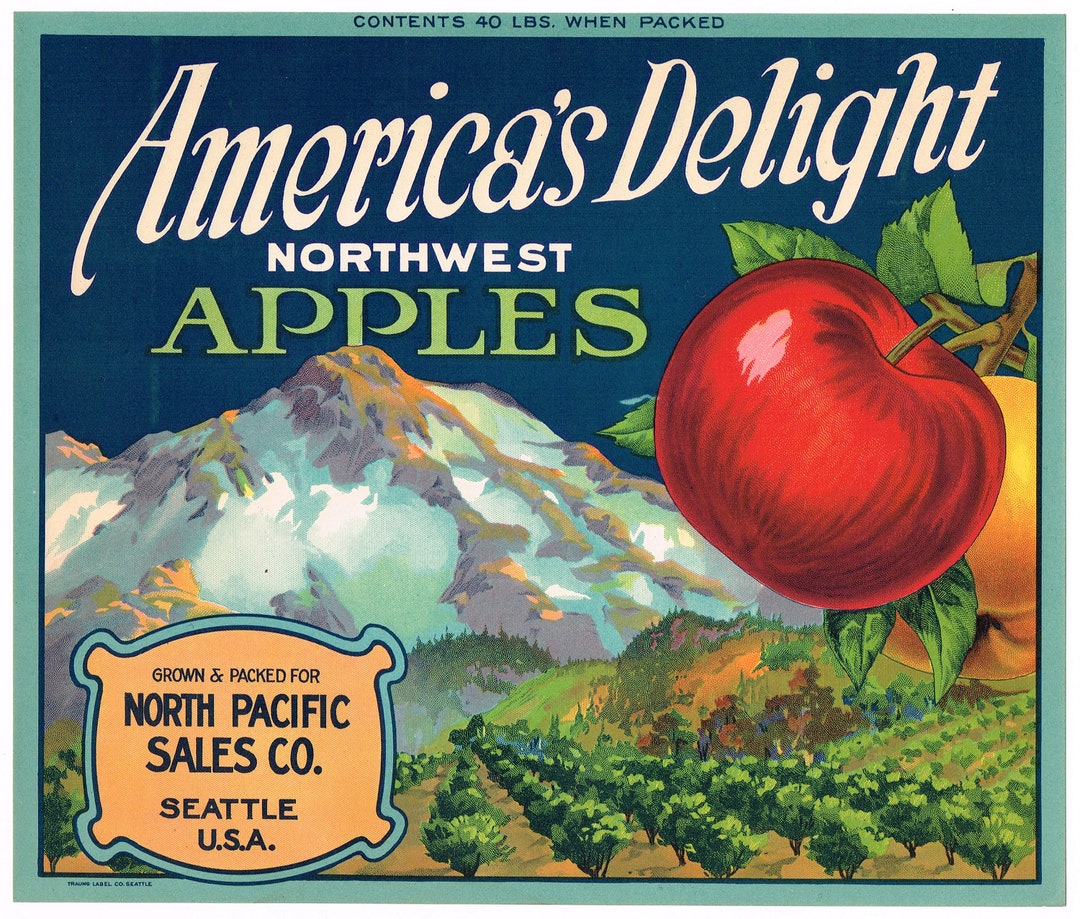 Original Vintage Apple Crate Label 1940s Americas Delight Seattle ...