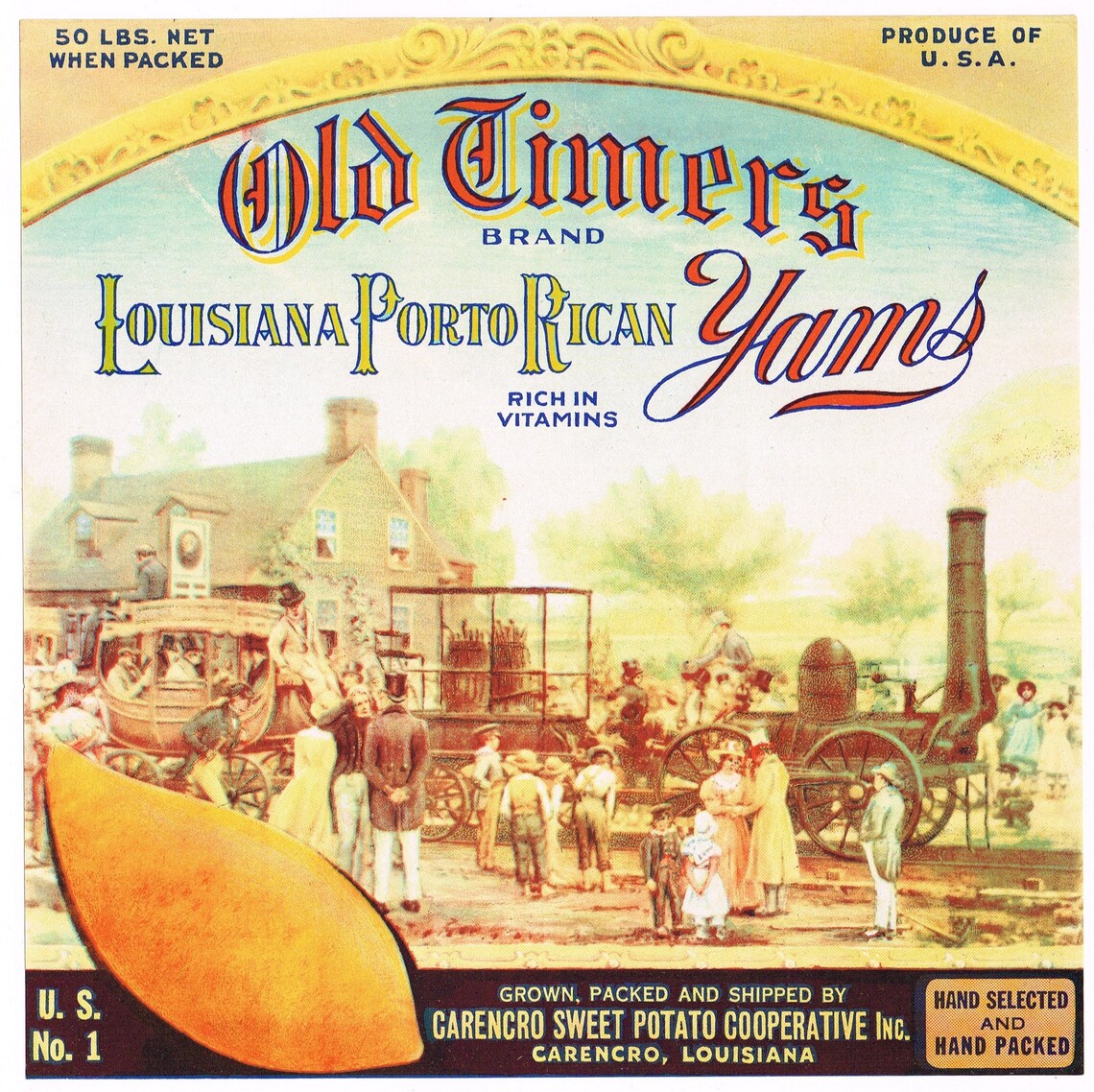 Original Vintage Yam Crate Label 1950s Old Timers Carencro Louisiana ...