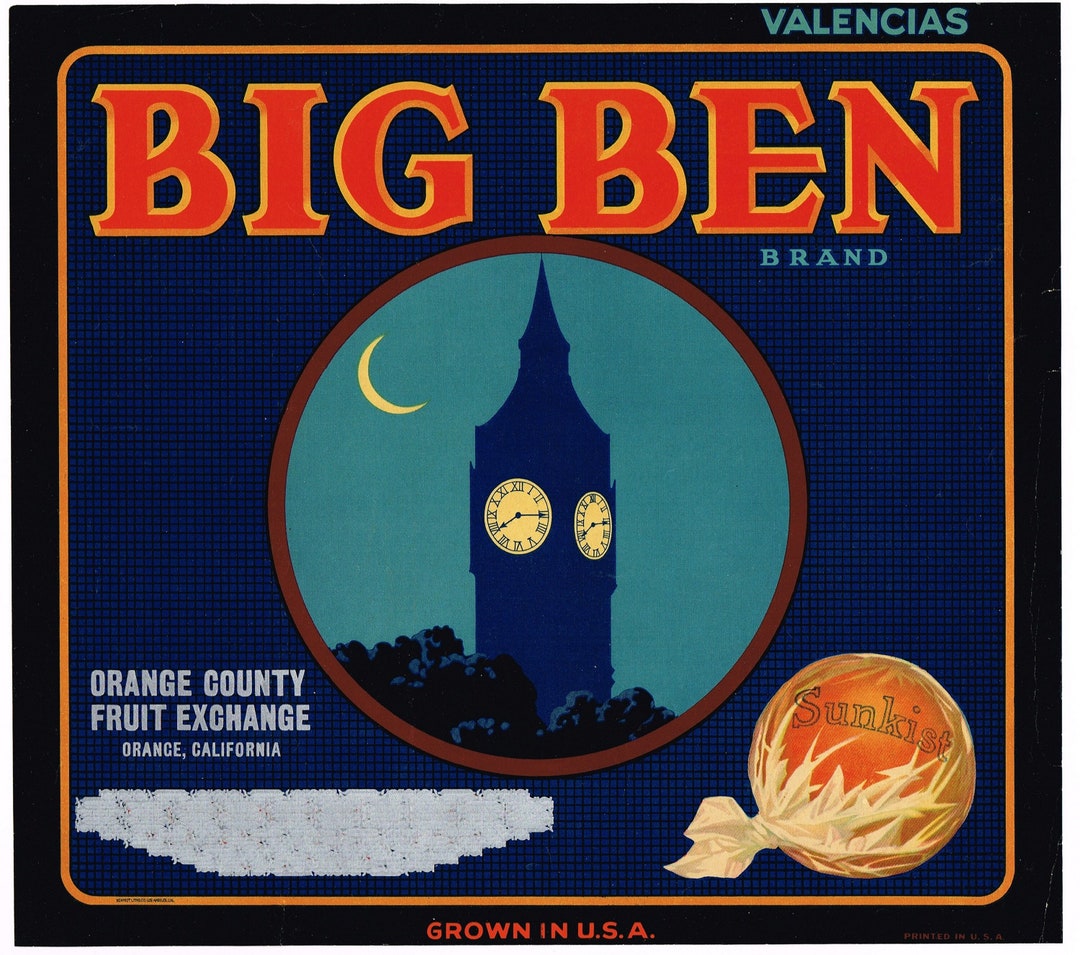 Original Vintage Citrus Crate Label 1930s Rare Big Ben Clock Brand ...