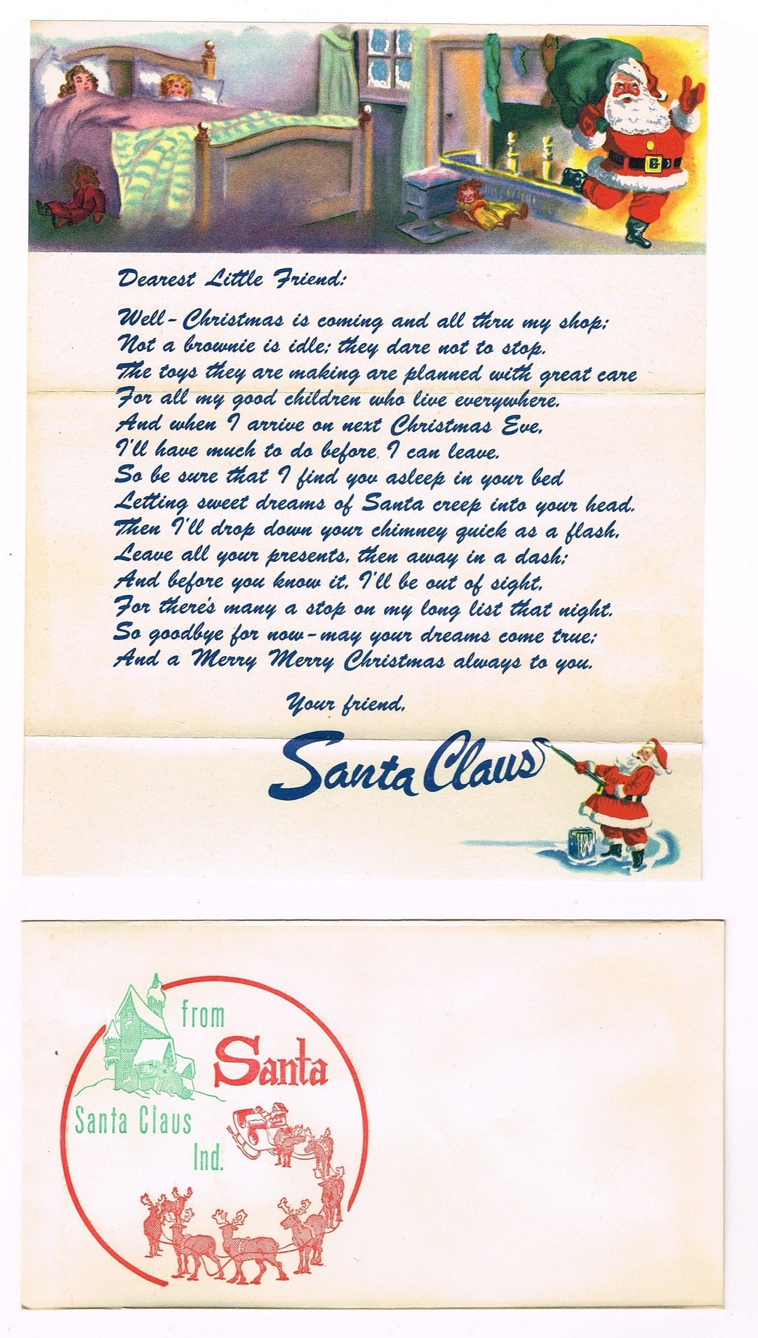 Original Vintage 1950S Letter From Santa Claus to Children Unused With ...