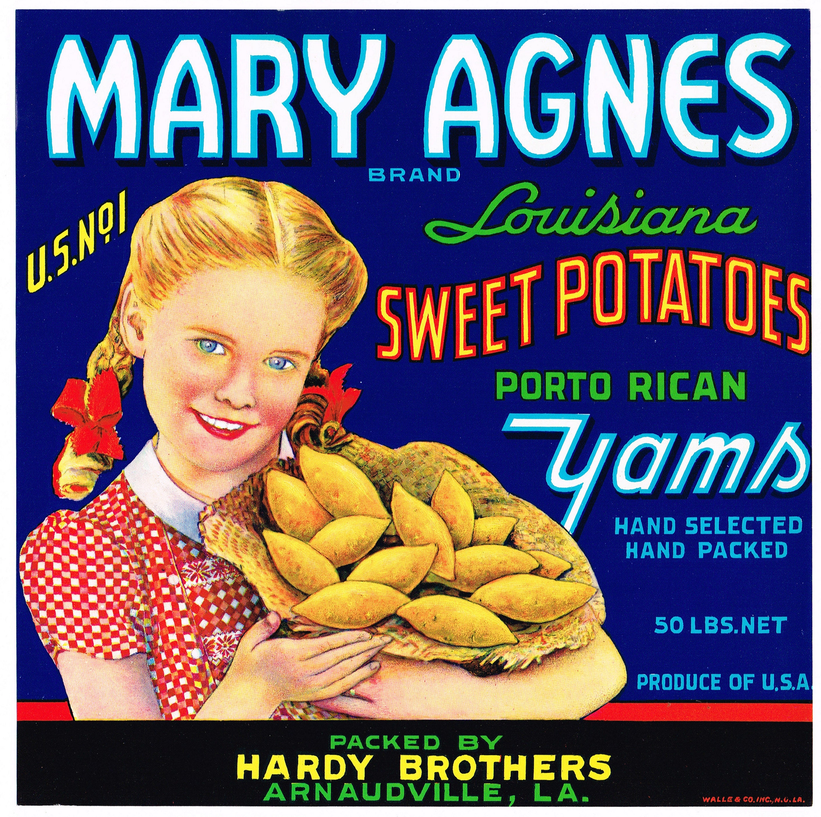 Original Vintage Yam Crate Label 1950s Louisiana Scarce Mary Agnes ...