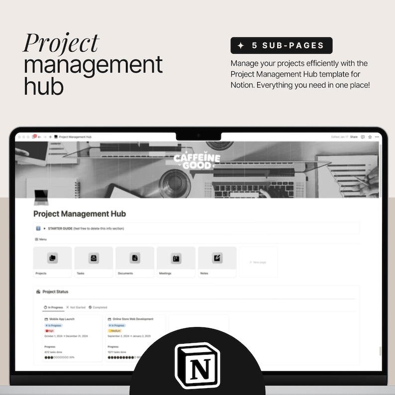 Notion Template Project Management Hub, Client Dashboard, Project ...