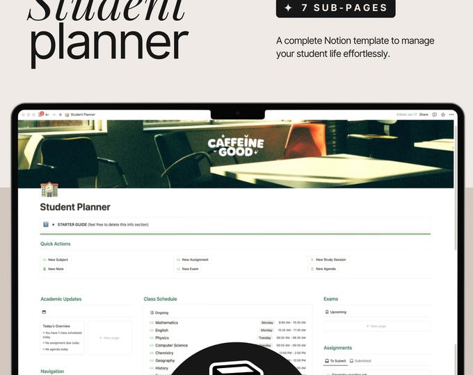 All in One Notion Student Planner | Notion Template, Assignment Tracker ...