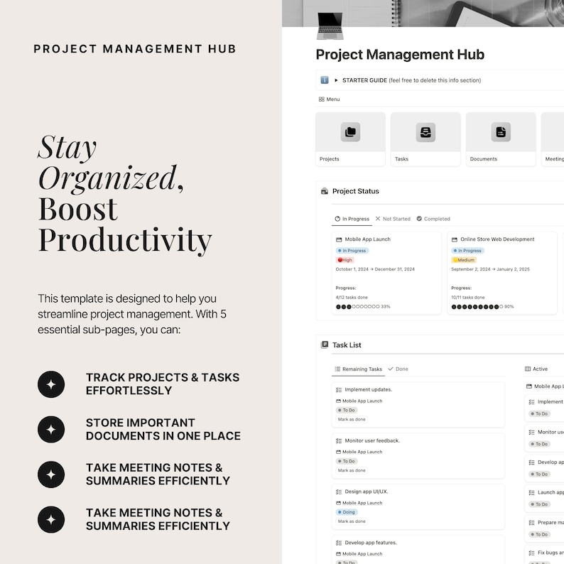 Notion Template Project Management Hub, Client Dashboard, Project ...