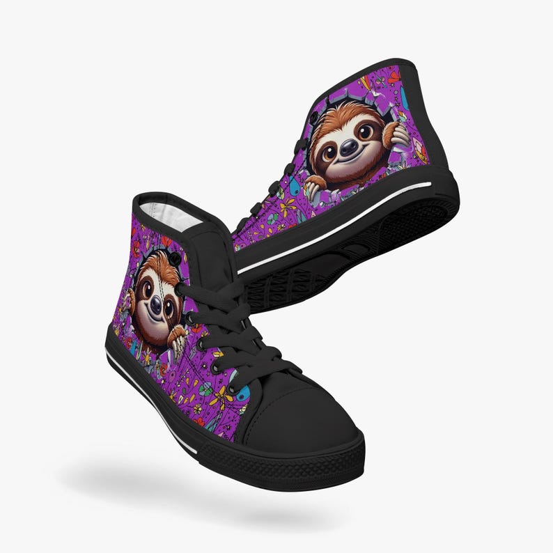Kid's High-top Canvas Shoes-black Girls' High-top Cartoon Sloth ...