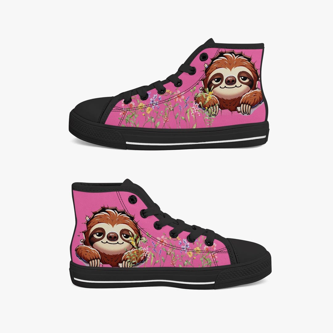 Kid's High-top Canvas Shoes-black Girls' Low-top Cartoon Sloth Canvas Shoes - Etsy