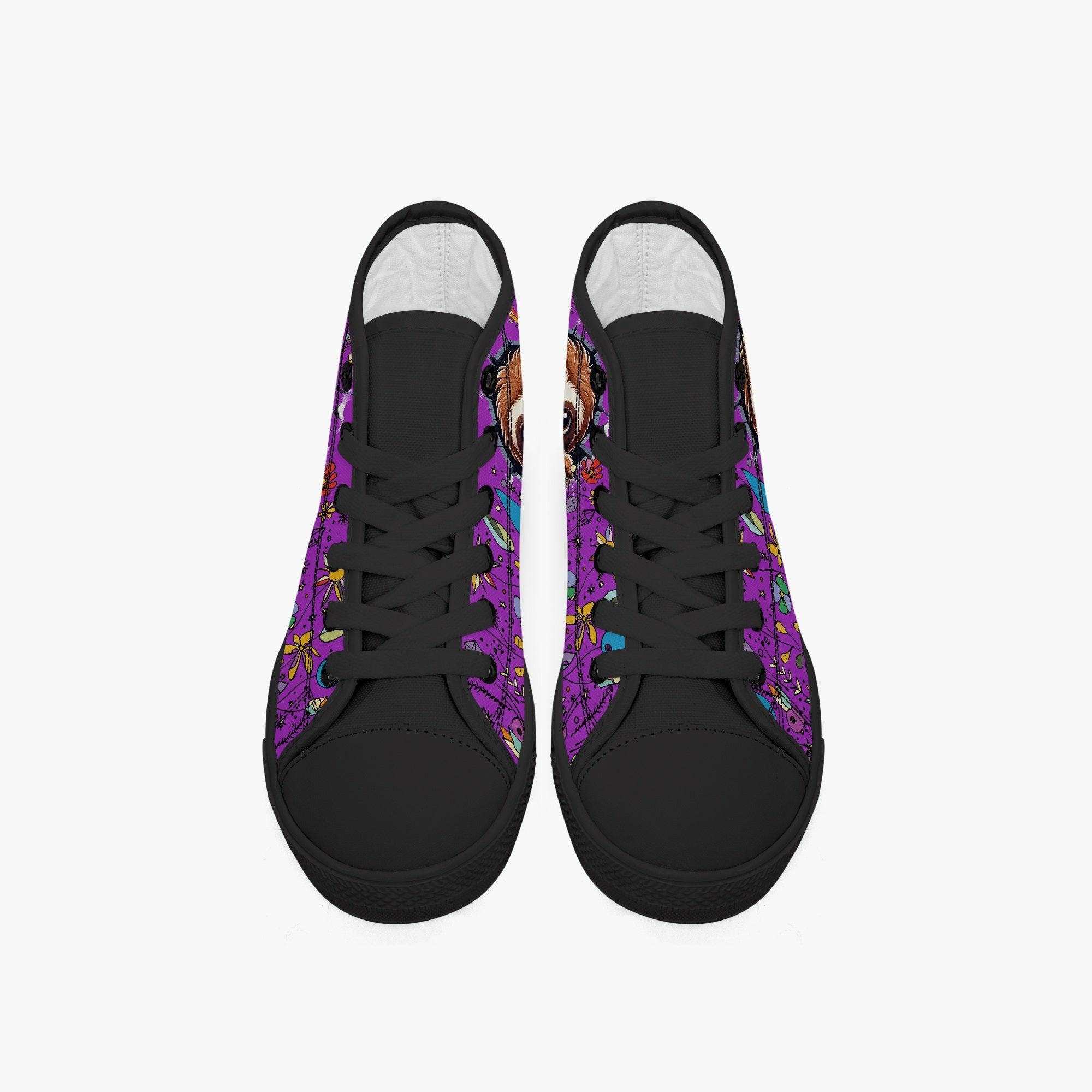 Kid's High-top Canvas Shoes-black Girls' High-top Cartoon Sloth ...