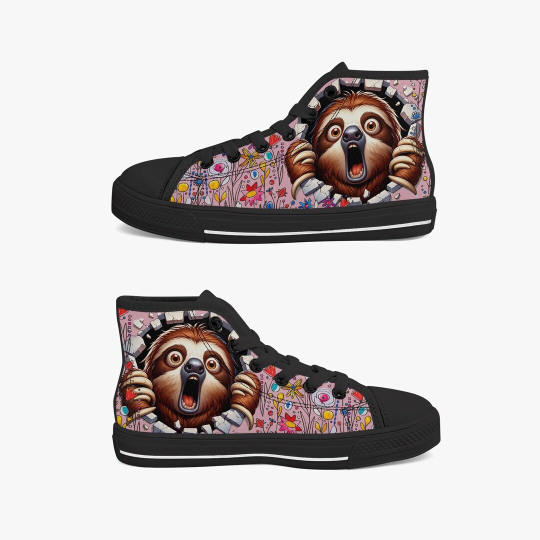 Kid's High-top Canvas Shoes-black Girls' High-top Cartoon Sloth Canvas Shoes - Etsy