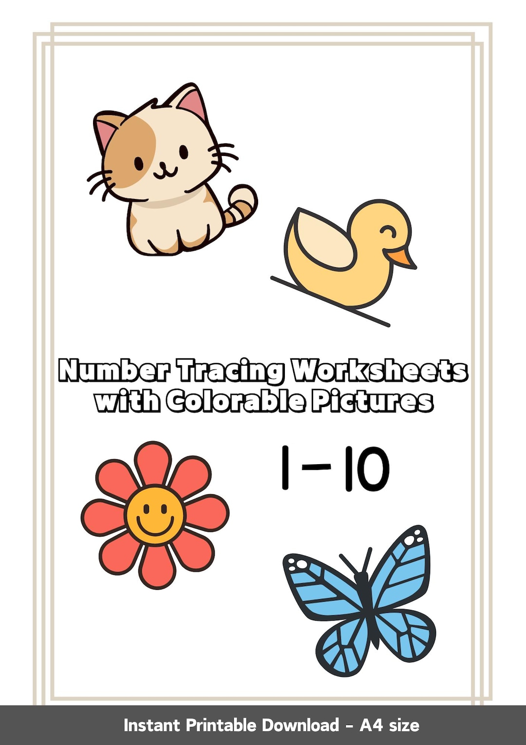 Number Tracing Worksheets (colourable Pictures) Number 1 - 10 - Etsy