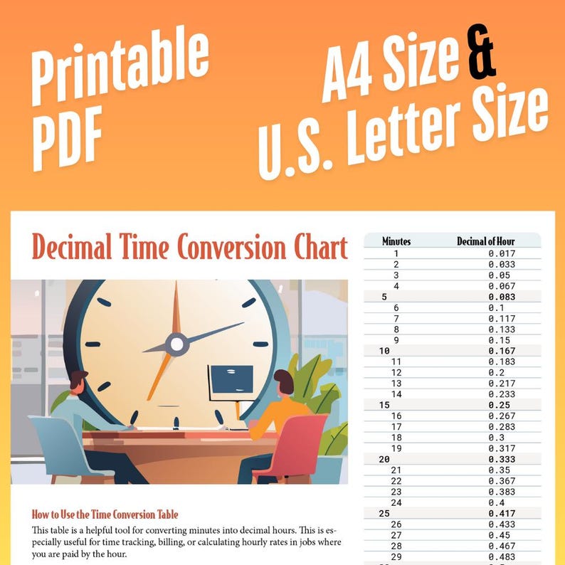 Time Conversion Table: Quick Decimal Hour Reference Chart for ...