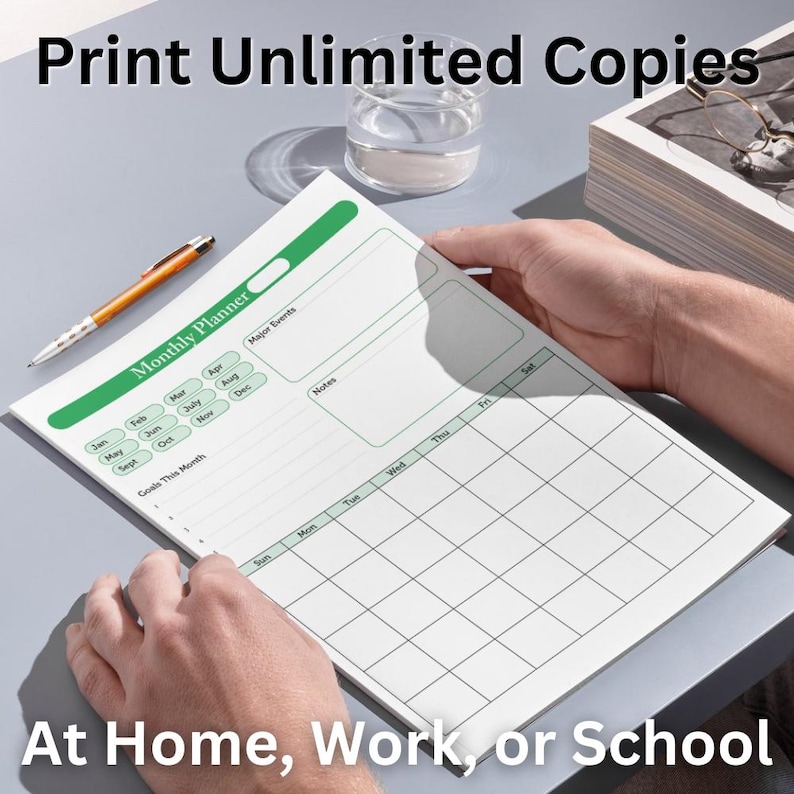 Monthly Planner Printable | 10-color Digital Calendar + Notes Page ...