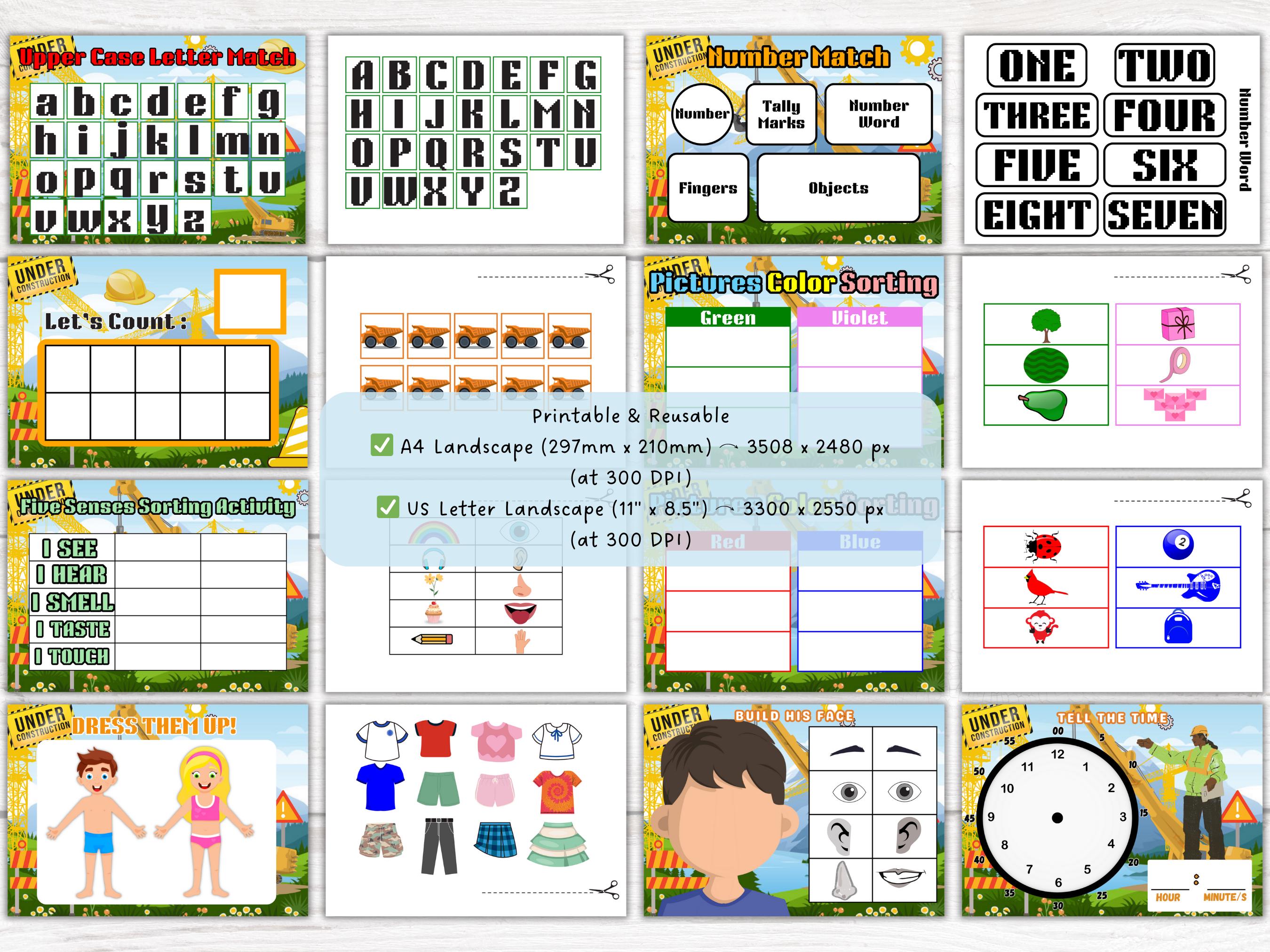Construction Busy Book - Printable Toddler Activity Book, Educational ...