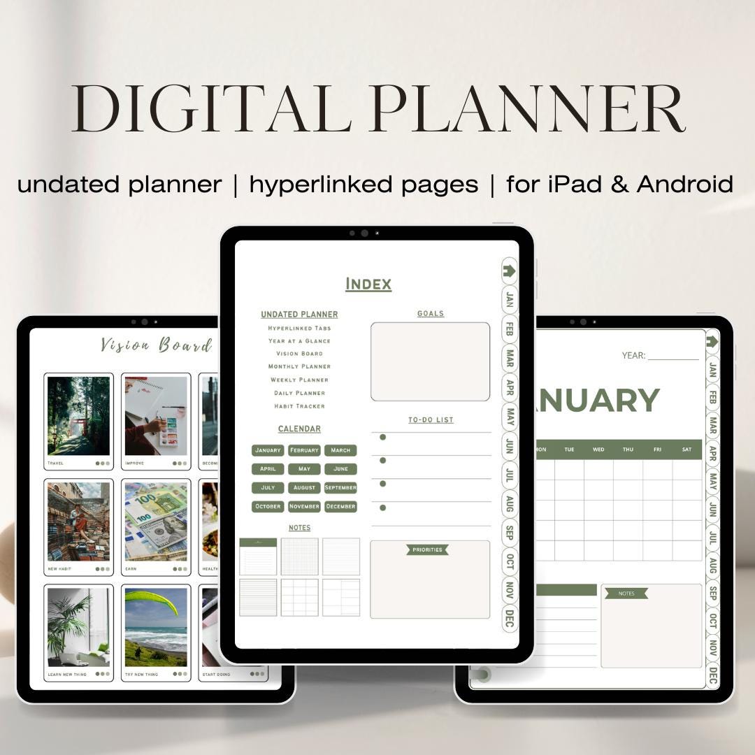 Undated Digital Planner for iPad and Android | Goodnotes Notability ...