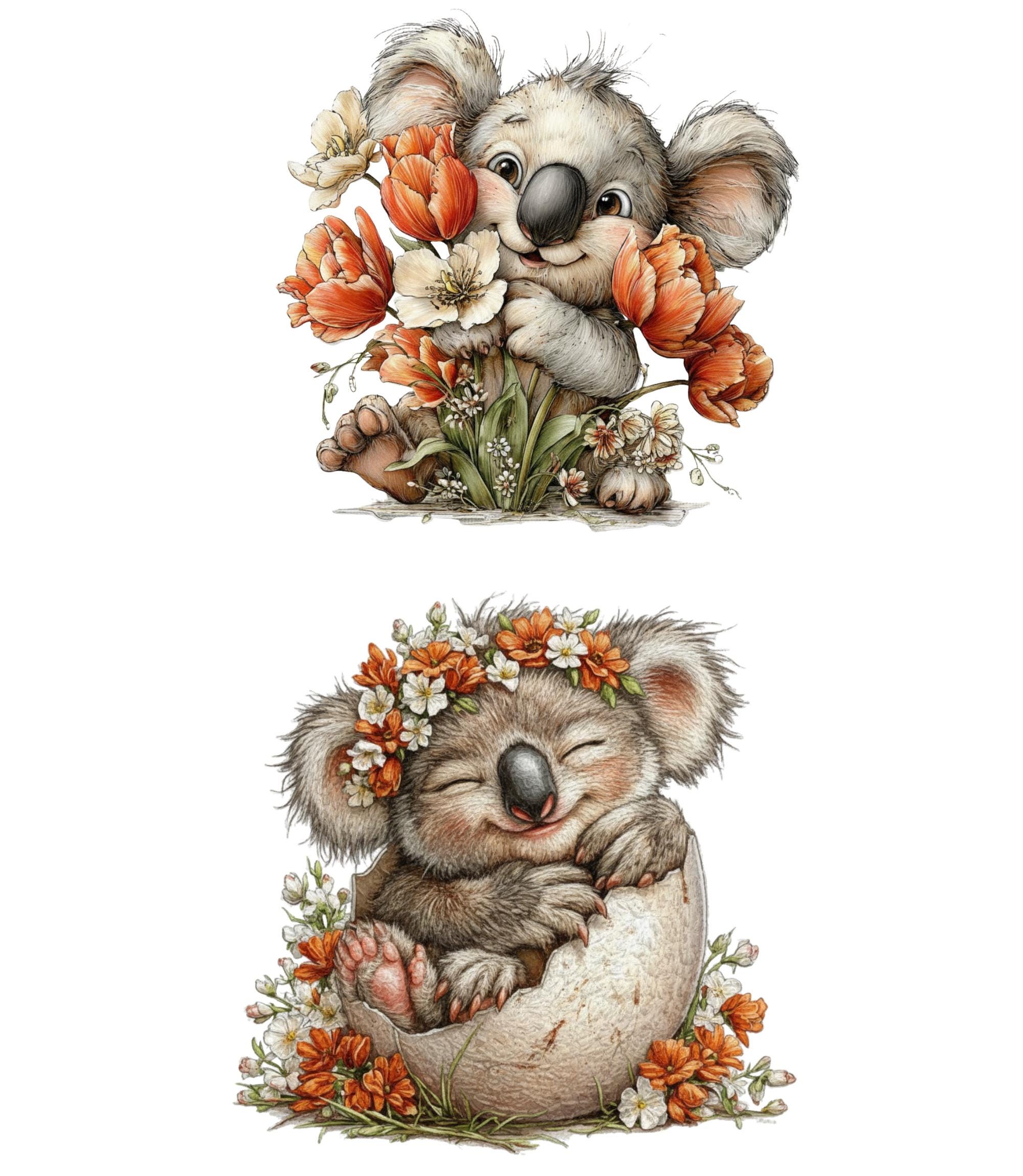 Spring Peeking Koala Clipart Bundle | Cute Easter Animals, 41 PNG SVG ...