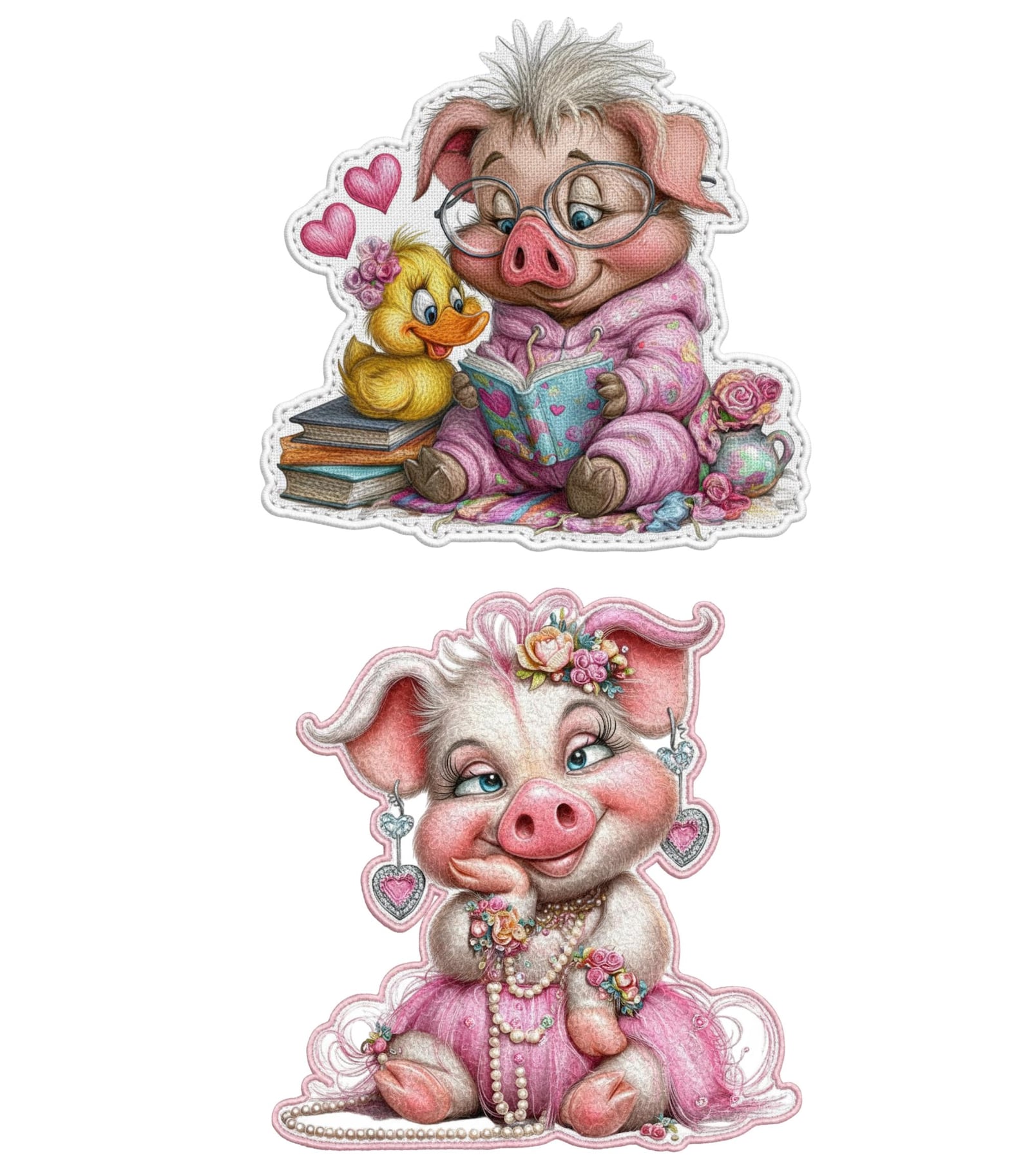 Quirky Pig Clipart PNG SVG – Embroidery Style Cute Pig Illustrations ...