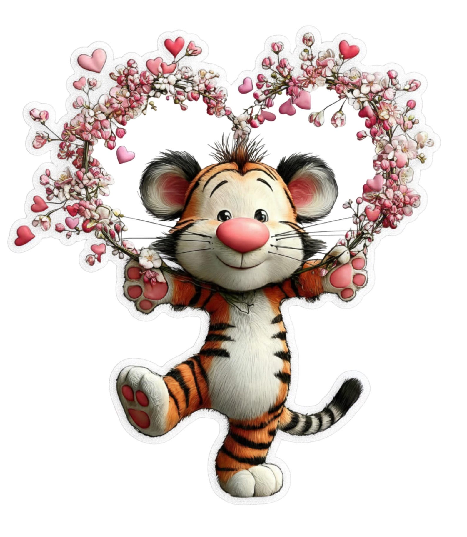 Whimsical Valentine Tiger Clipart Bundle | Handmade Embroidery Style ...