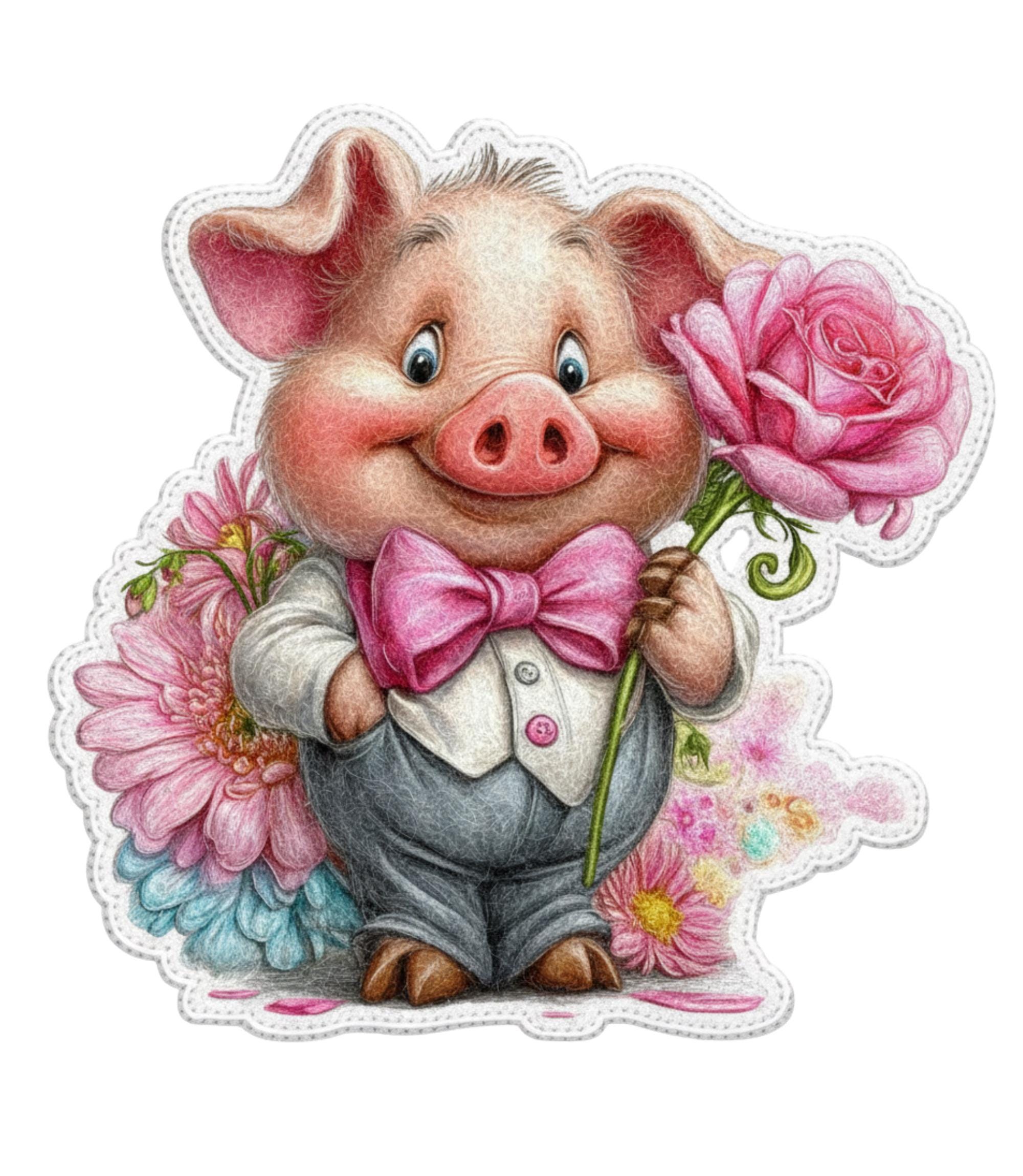 Quirky Pig Clipart PNG SVG – Embroidery Style Cute Pig Illustrations ...