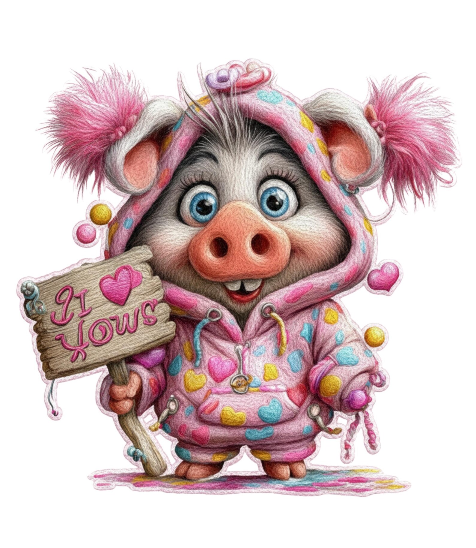 Quirky Pig Clipart PNG SVG – Embroidery Style Cute Pig Illustrations ...