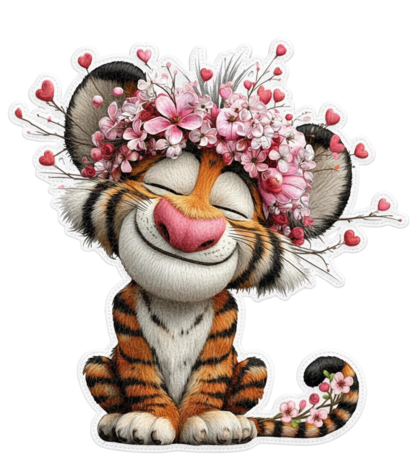Whimsical Valentine Tiger Clipart Bundle | Handmade Embroidery Style ...