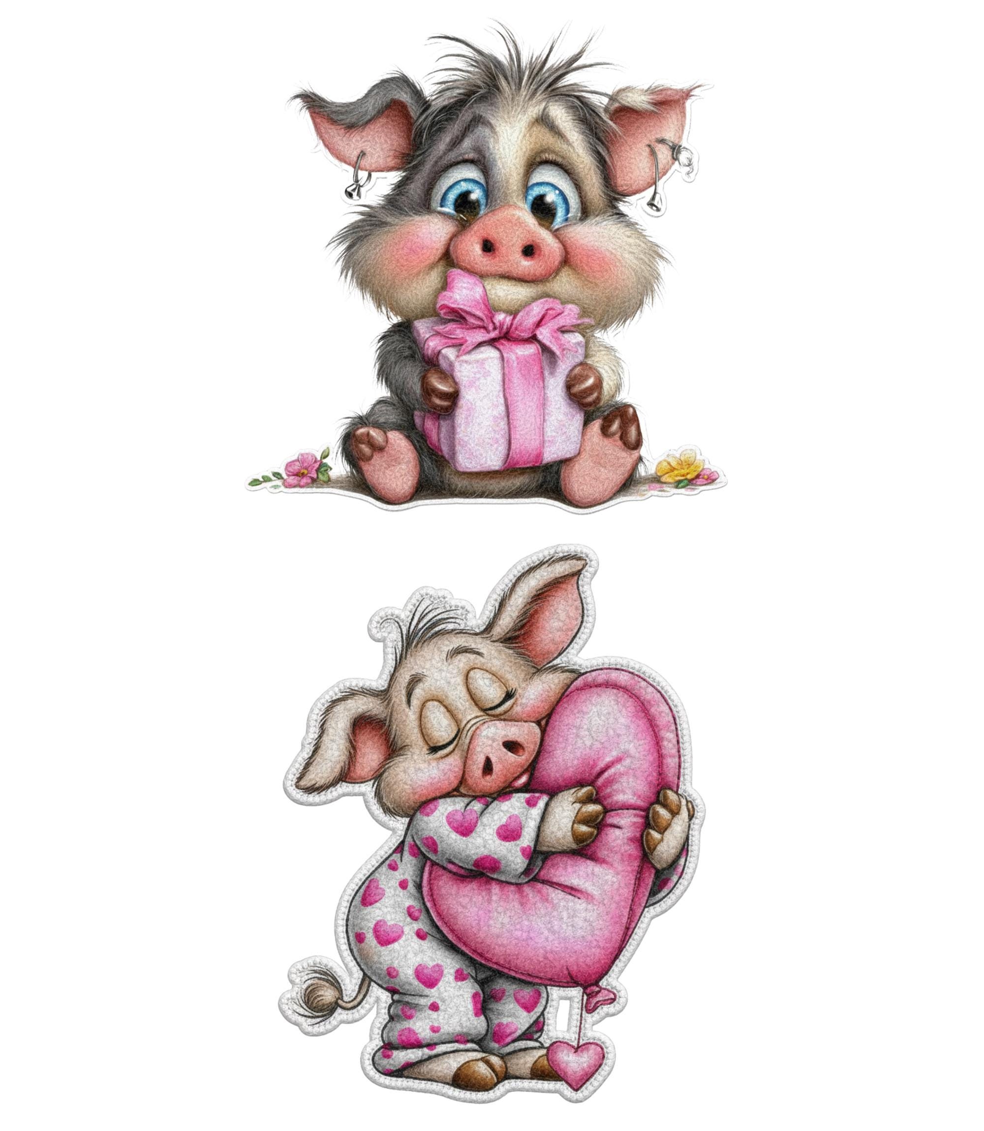 Quirky Pig Clipart PNG SVG – Embroidery Style Cute Pig Illustrations ...