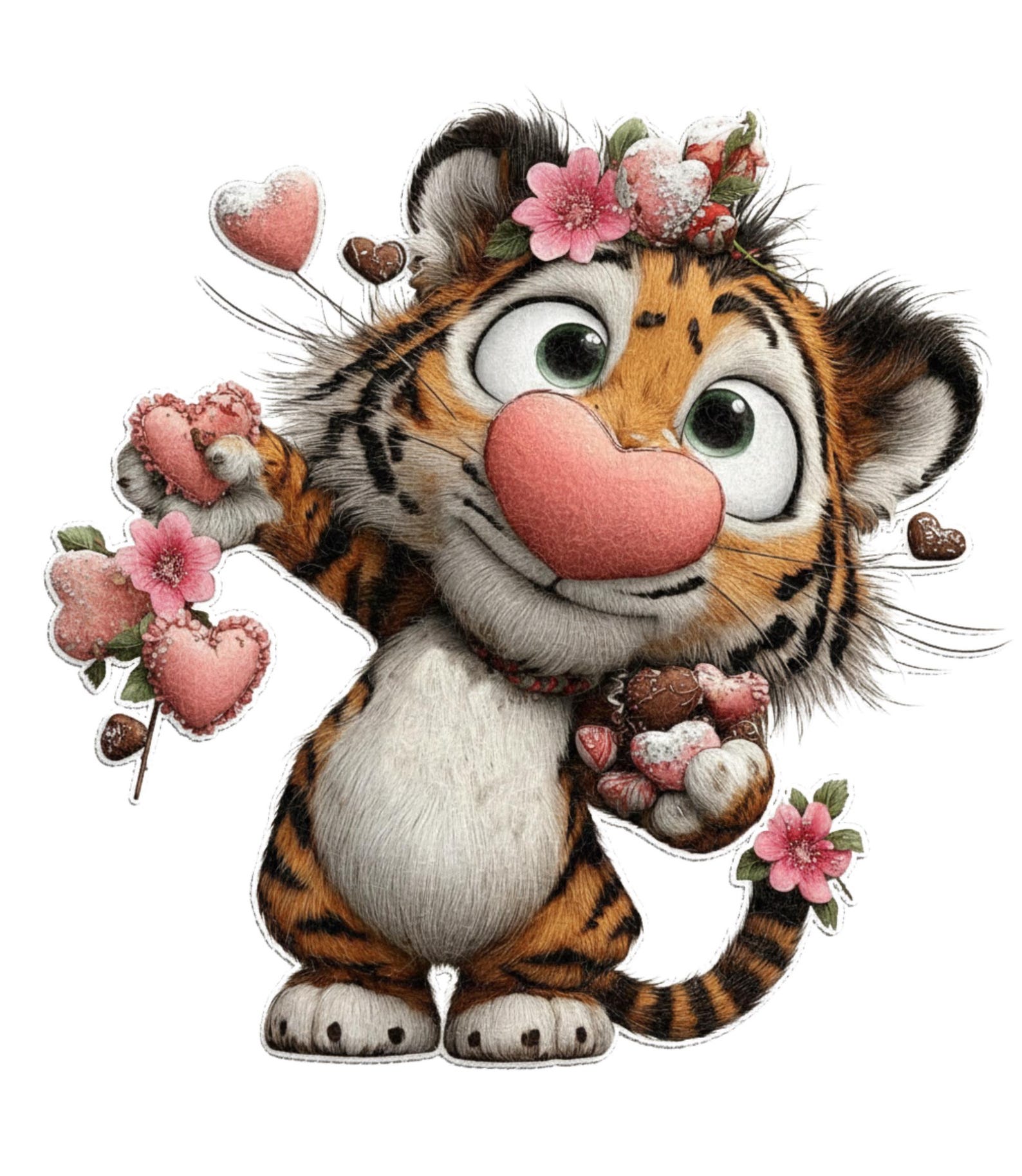 Whimsical Valentine Tiger Clipart Bundle | Handmade Embroidery Style ...