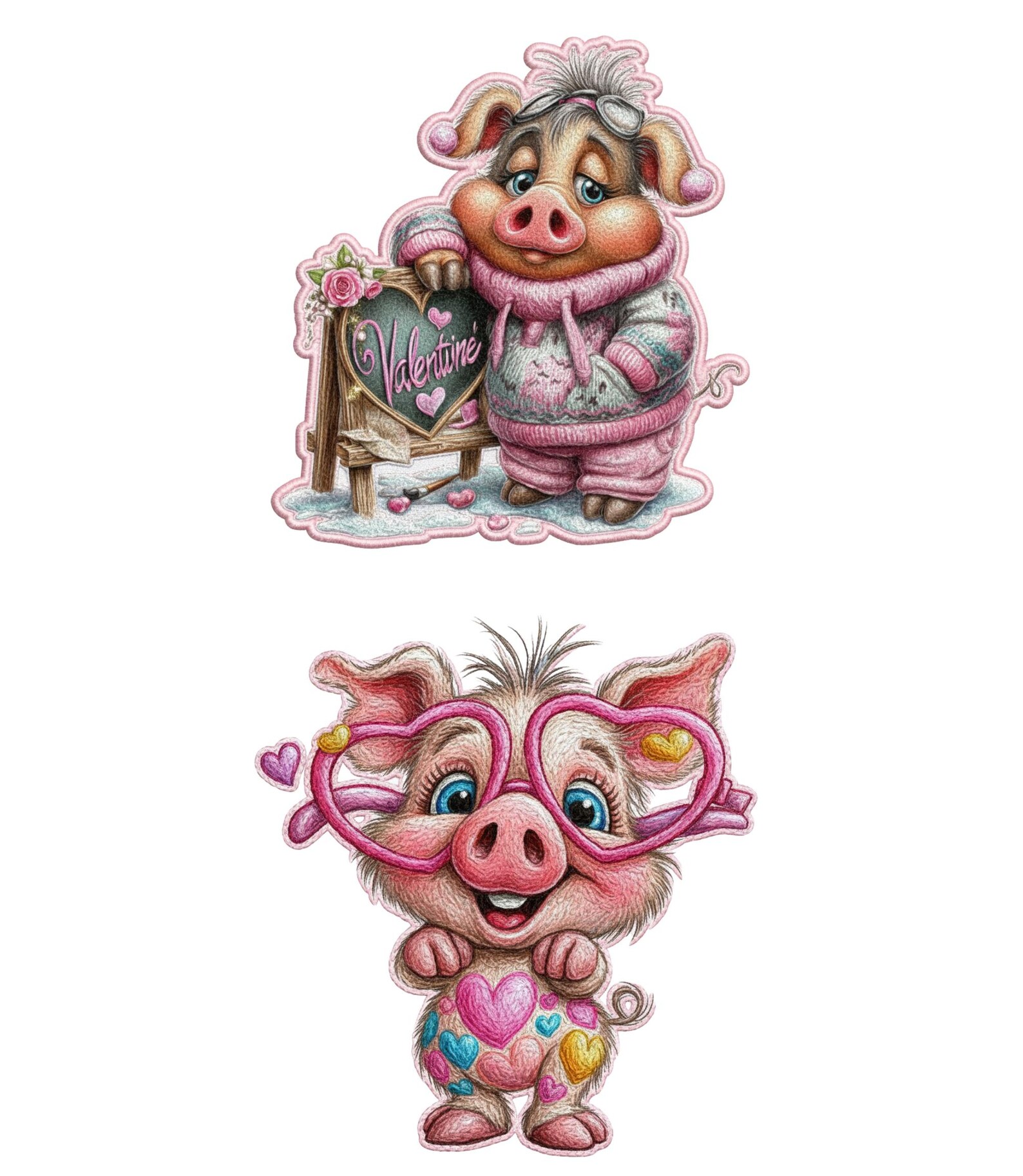Quirky Pig Clipart PNG SVG – Embroidery Style Cute Pig Illustrations ...