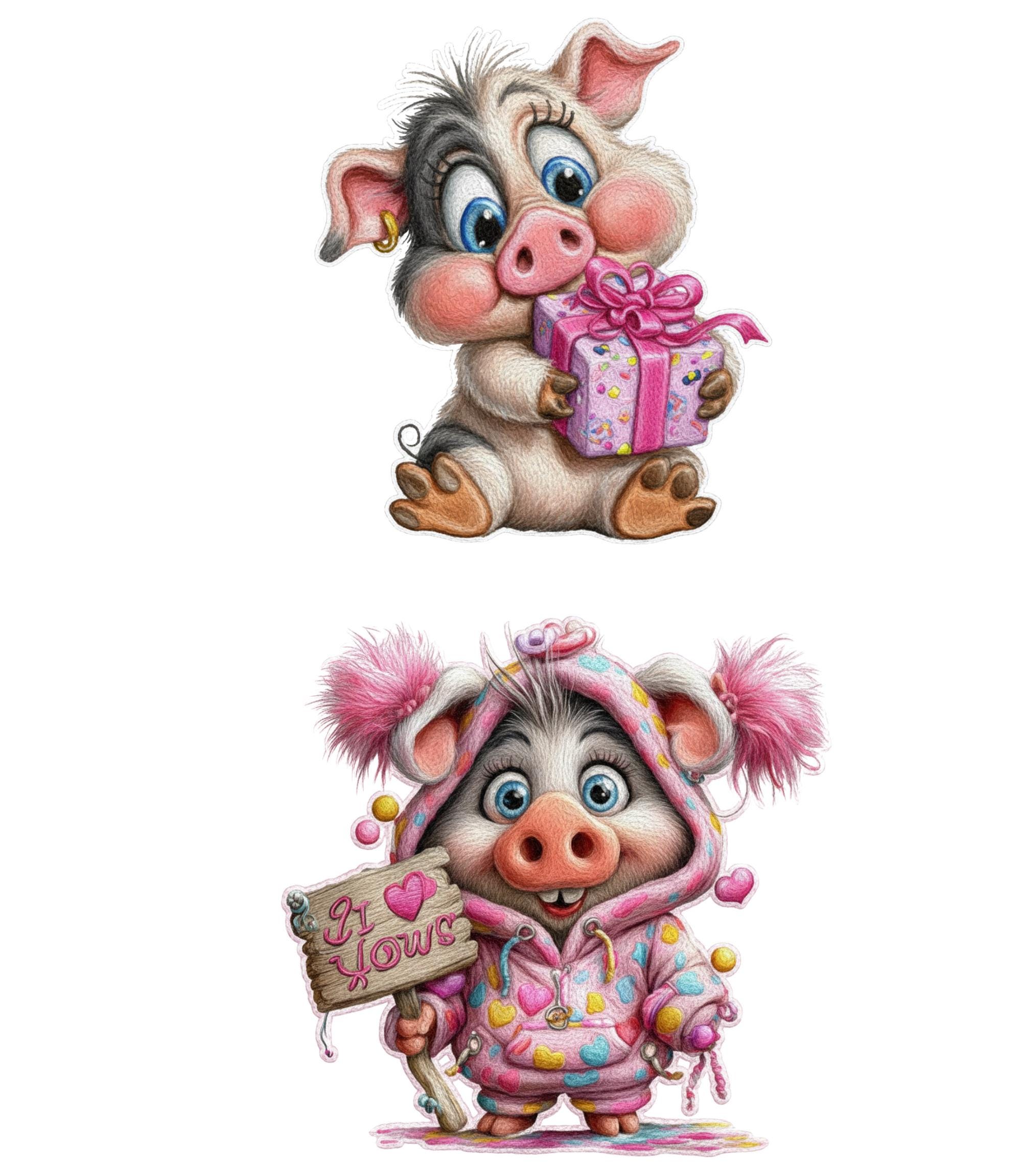 Quirky Pig Clipart PNG SVG – Embroidery Style Cute Pig Illustrations ...