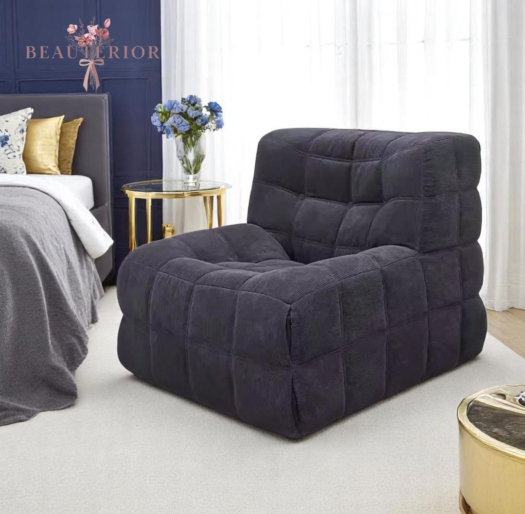 Grey Blue Corduroy Waffle Sofa Chair Retro Vintage Design Nordic ...