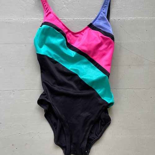 One-piece 80s Malibu Swimsuit Neon Roller Skating Bathing - Etsy