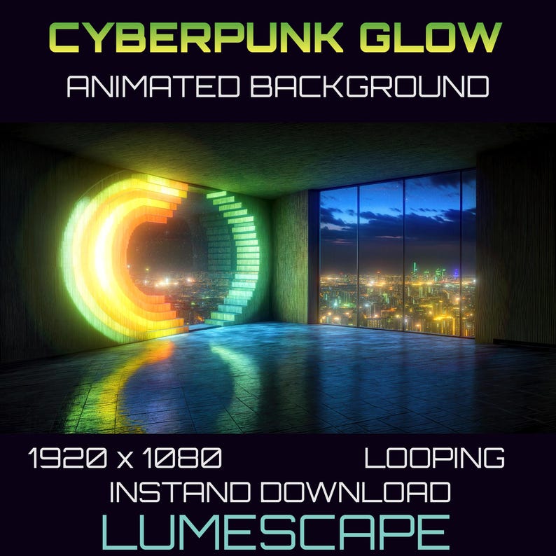 Cyberpunk City View Animated Background, Neon Glow Night Sky, Looping ...