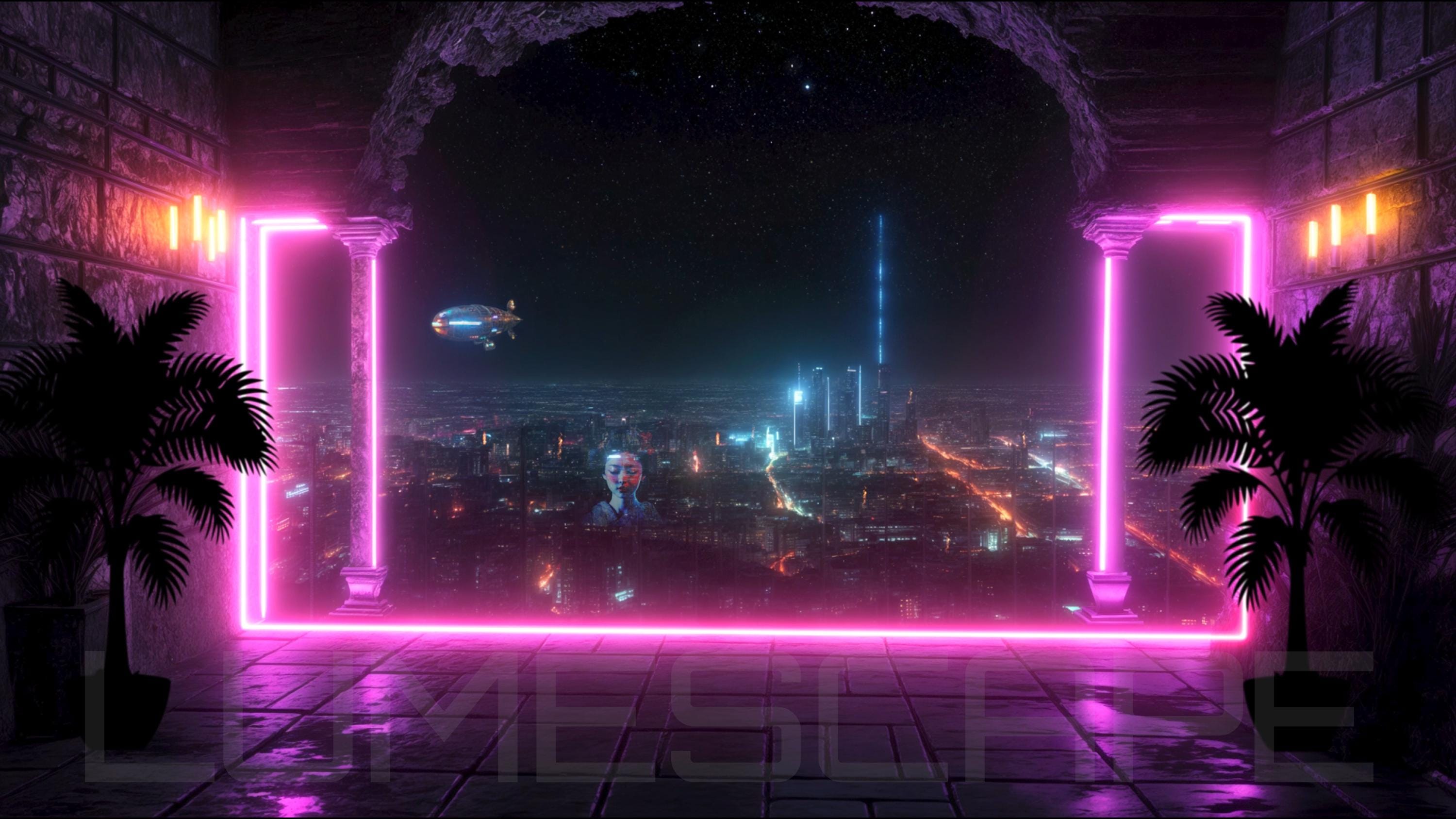 Cyberpunk Neon Balcony Animated Background, Visual Effects Animation ...