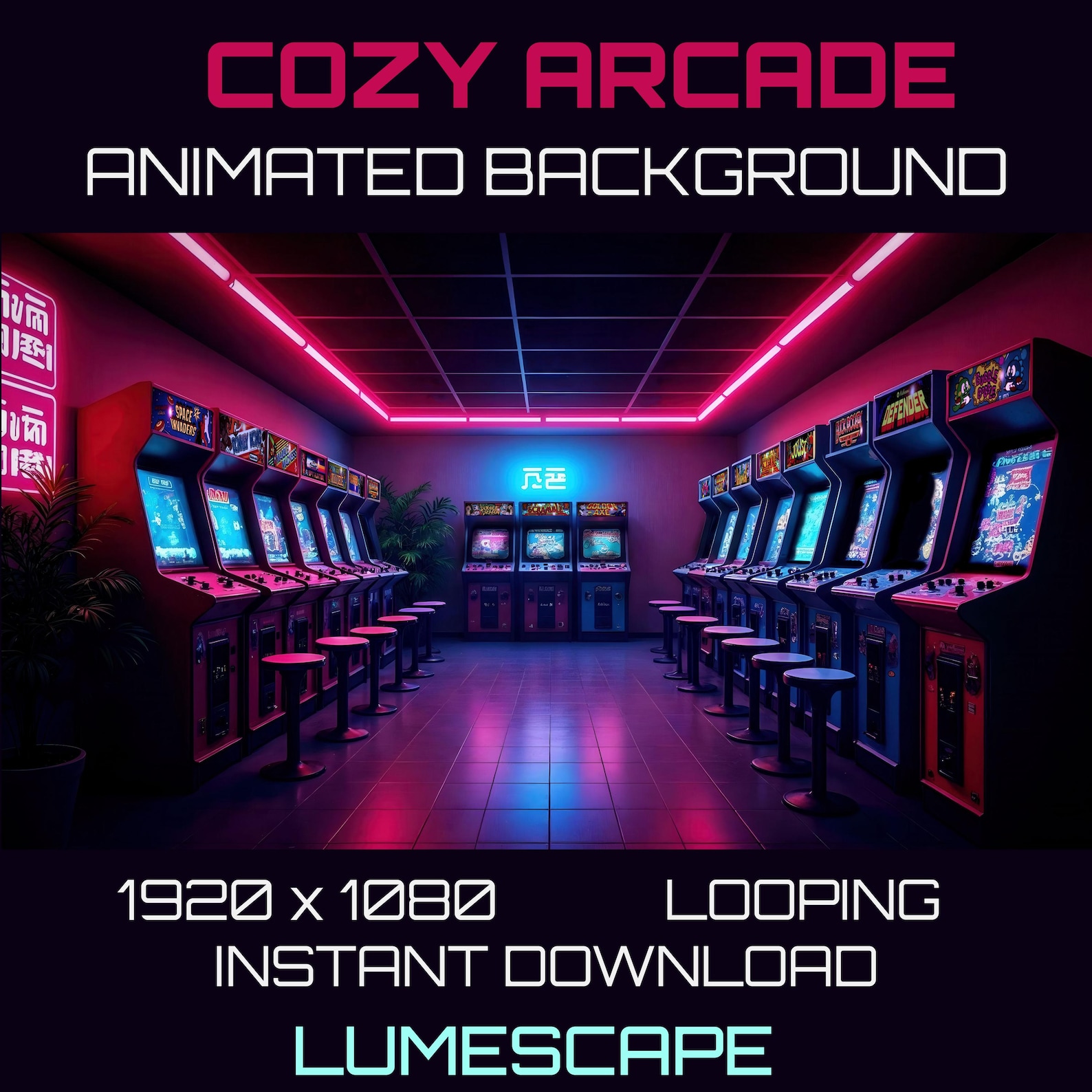 Cozy Retro Arcade Animated Background | Screen & Light Effects | 1080 ...