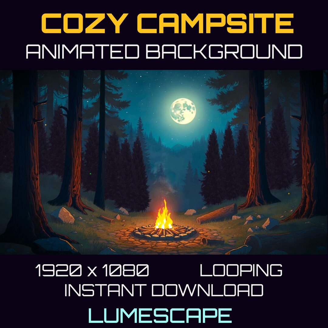 Cozy Forest Campfire Animated Background, Fire Firefly Light Mist ...