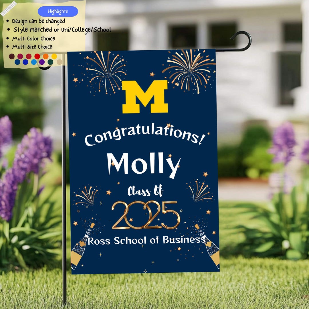 Umich|custom Graduation Flag|graduate Yard Sign|college Grad Flag|class ...