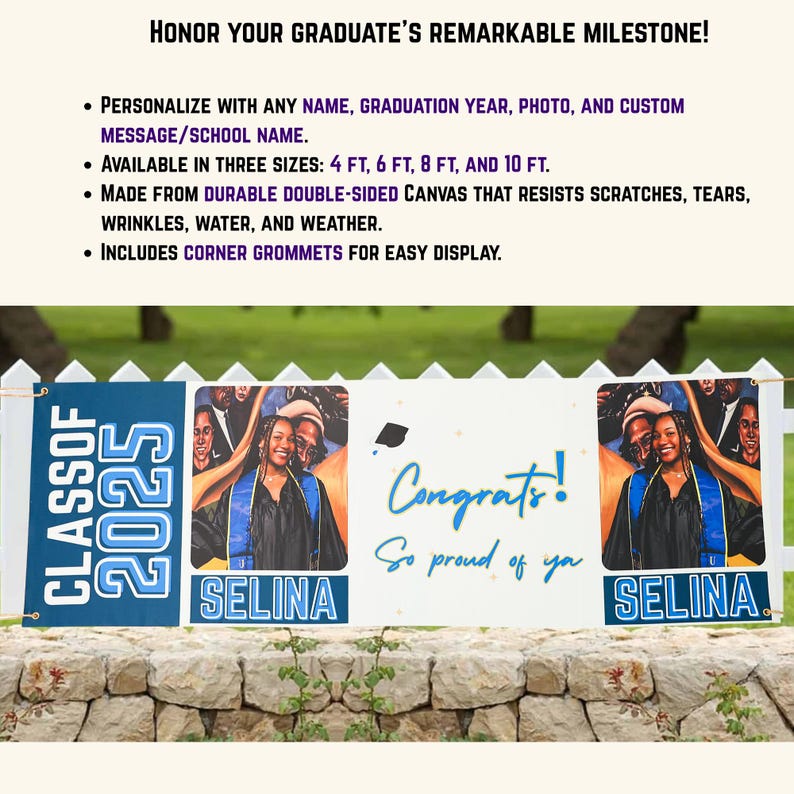 Personalized Graduation Banner: Photo, Name & School - Outdoor ...