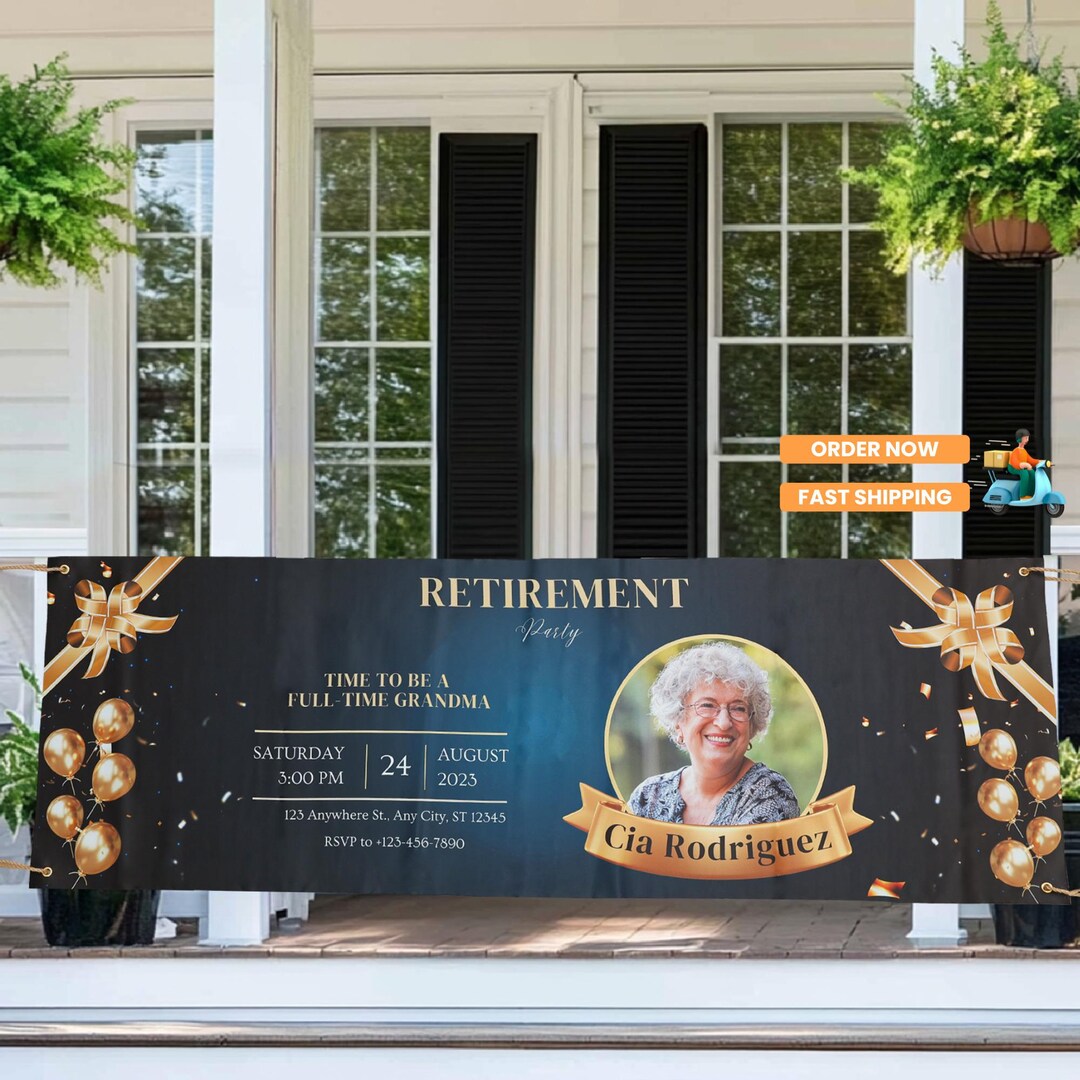 Personalized Retirement Banner: Custom Photo & Name, Durable Canvas - Etsy