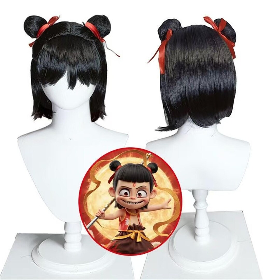 Nezha Cosplay Wig, Super Cute Full-head,black Bob Cut, Ancient Style ...