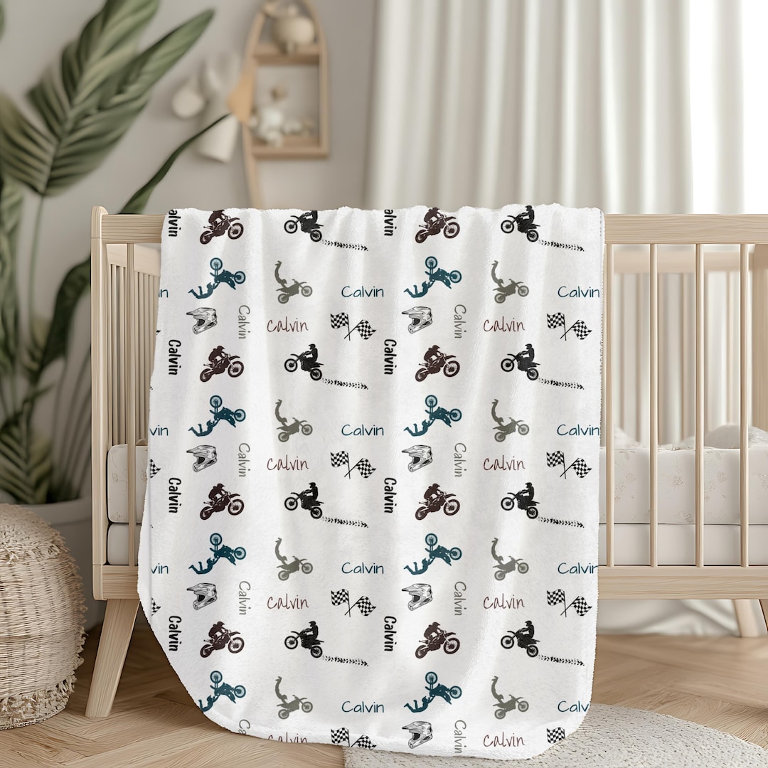 Personalized Dirt Bike Baby Swaddle Blanket | Custom Name Velveteen ...