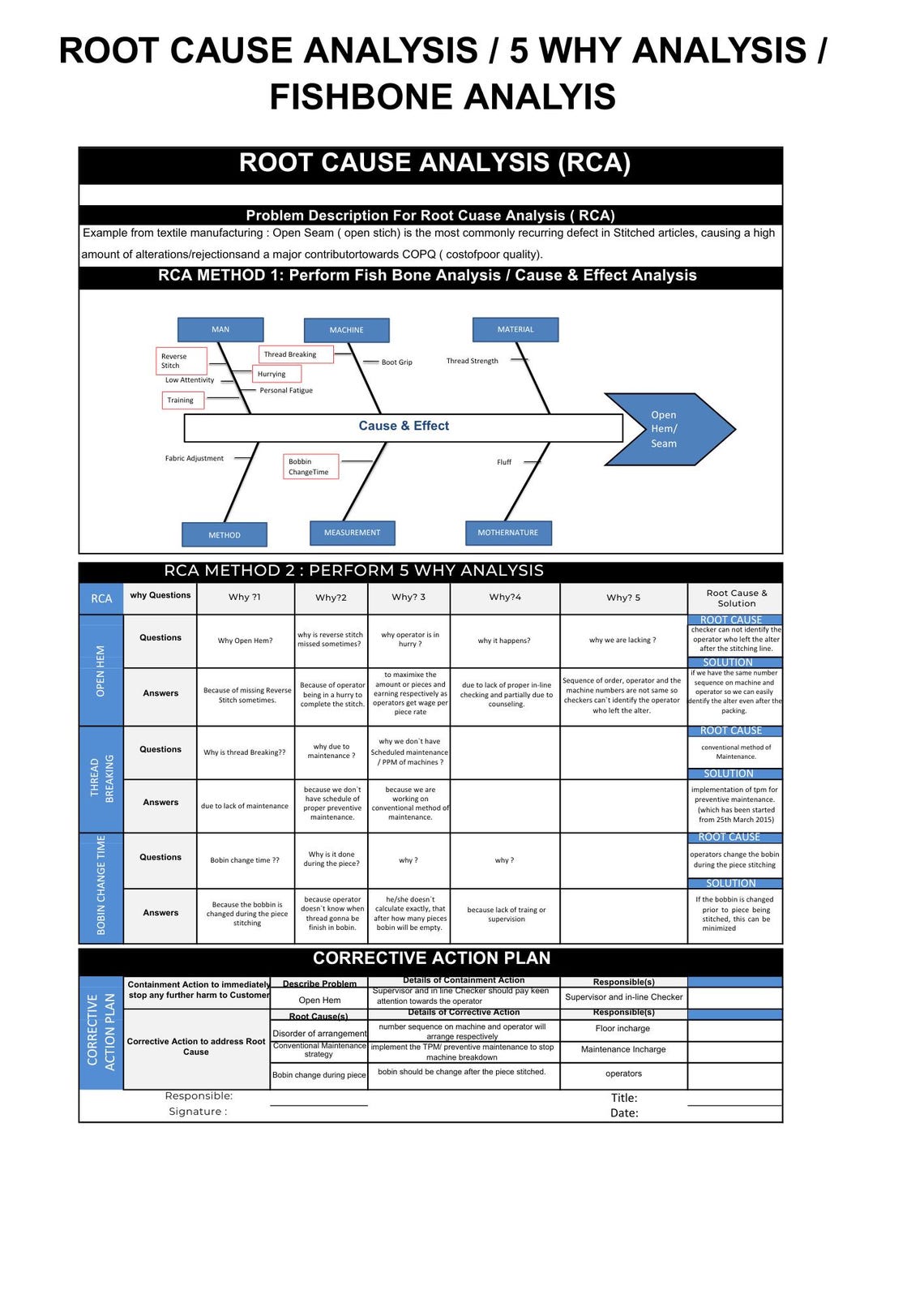 5 Whys Excel Template /root Cause Analysis Template | Fishbone Analysis ...