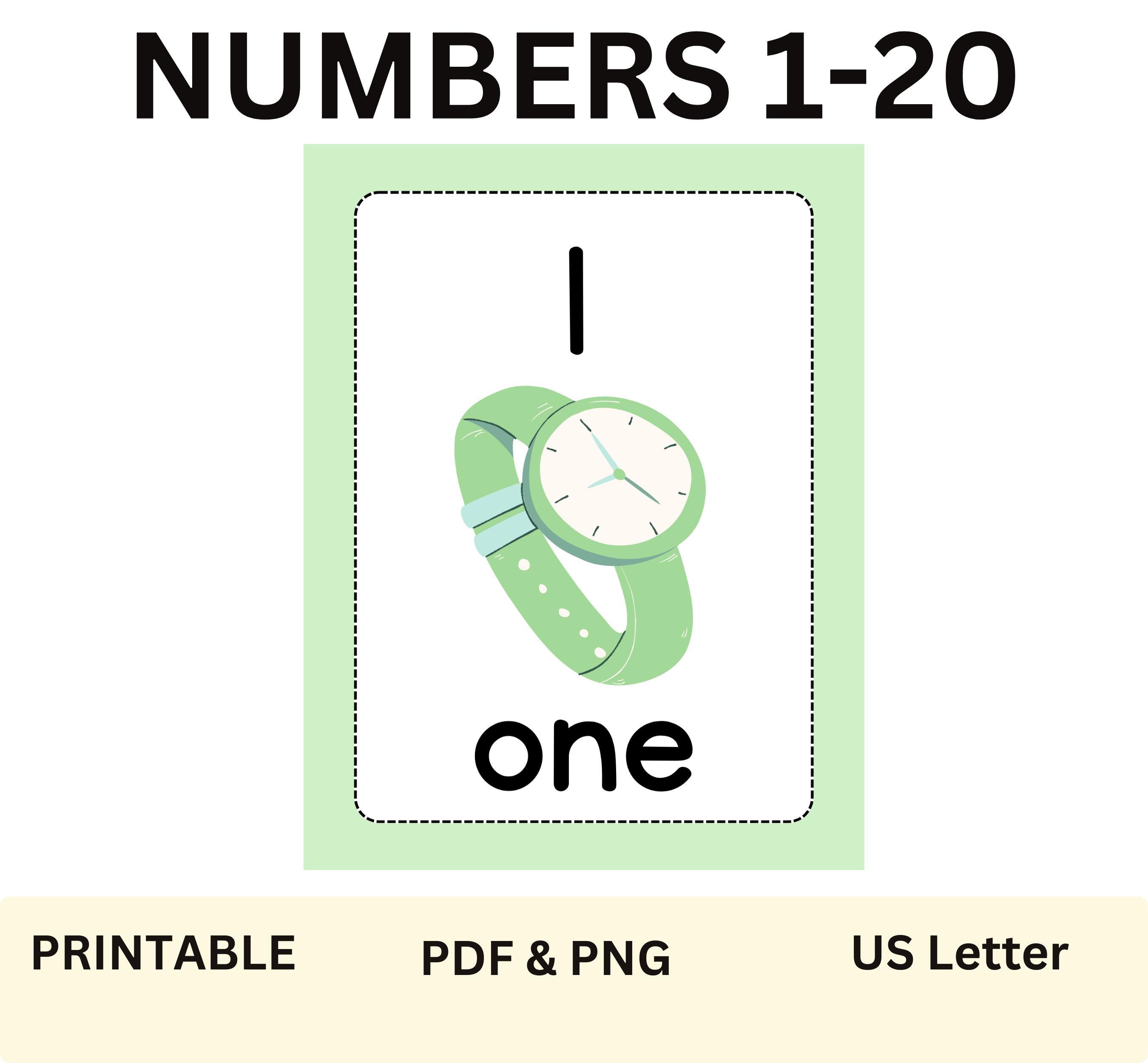 1-20 Numbers Flash Cards, Preschool Counting Flash Cards, , Printable ...