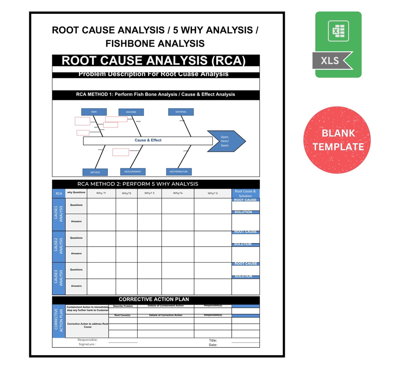 5 Whys Excel Template /root Cause Analysis Template | Fishbone Analysis ...