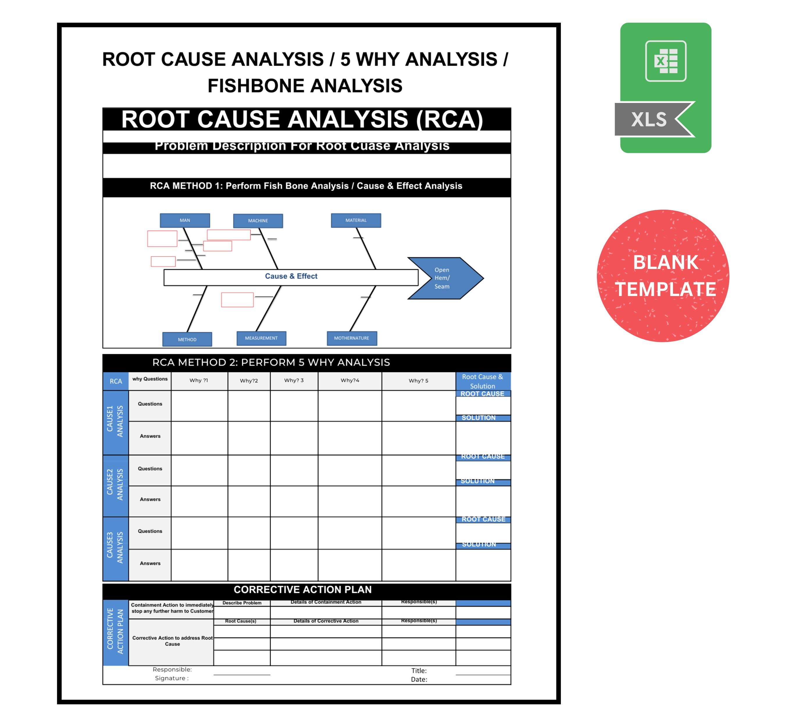 5 Whys Excel Template /root Cause Analysis Template | Fishbone Analysis ...