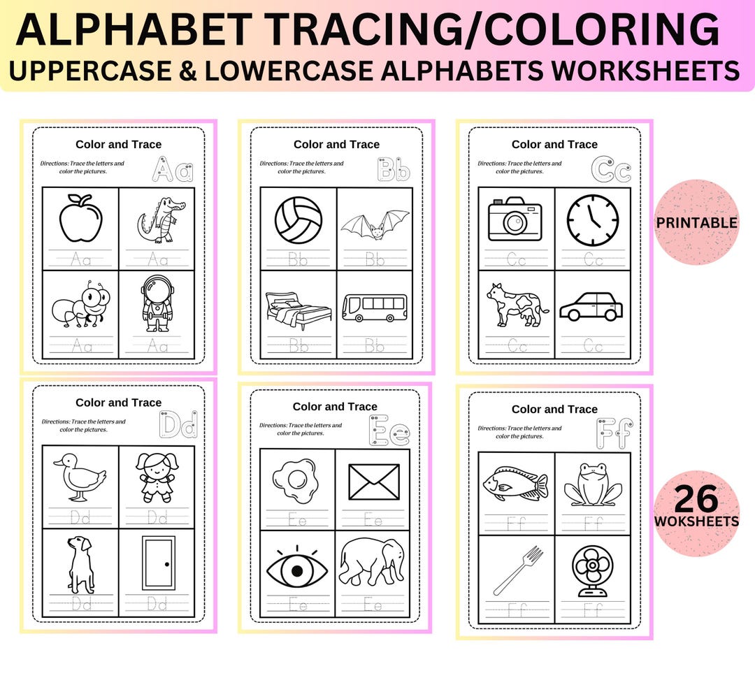 Preschool & Kindergarten Alphabet Tracing and Coloring Worksheets ...