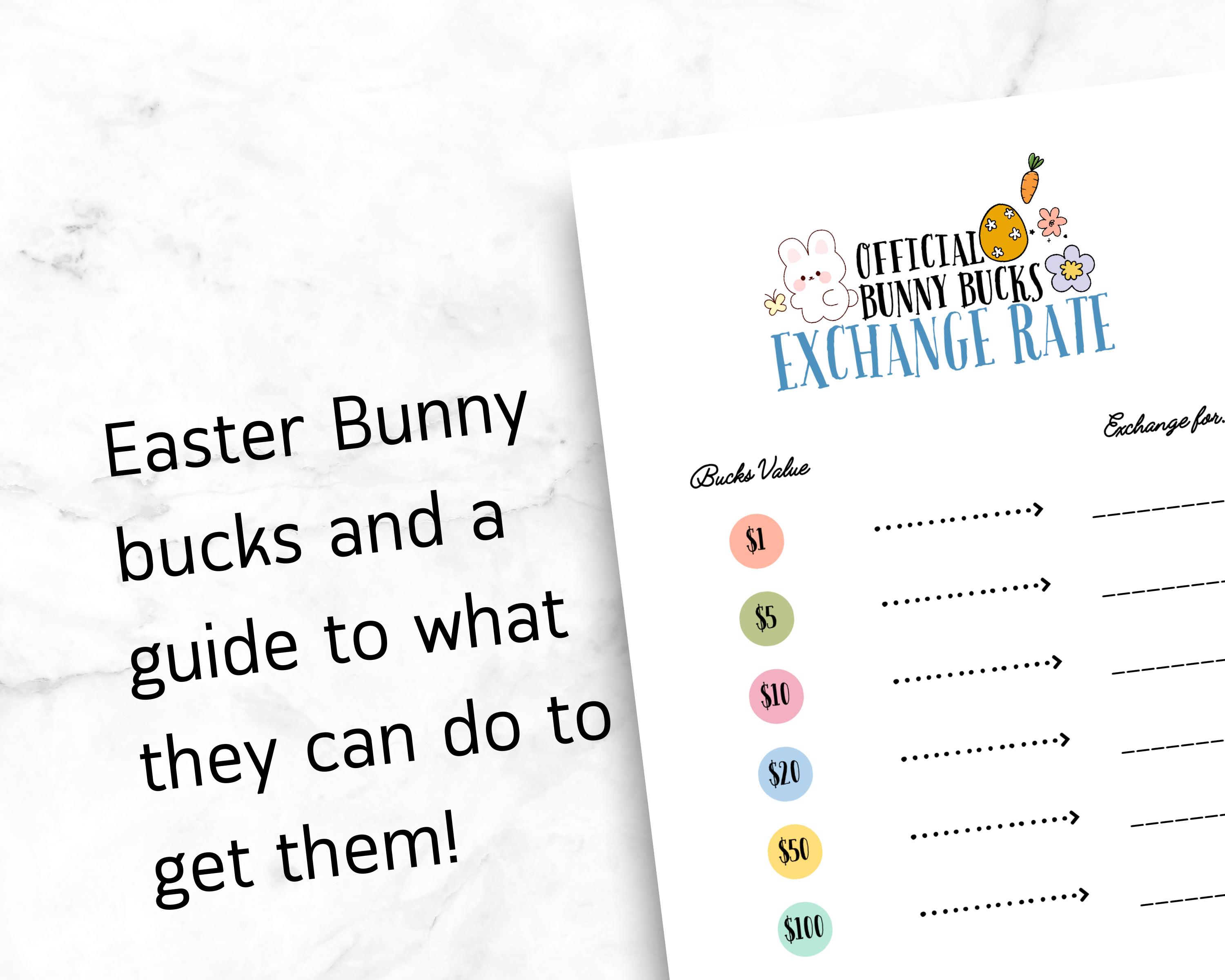 Bunny Bucks Printable Easter Play Money, Kids Reward Coupons, Egg Hunt ...
