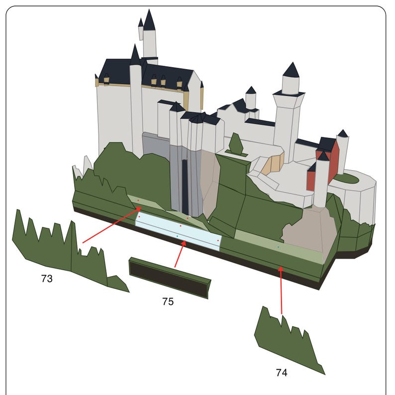 Neuschwanstein Castle Papercraft Model – Printable PDF Template | DIY ...