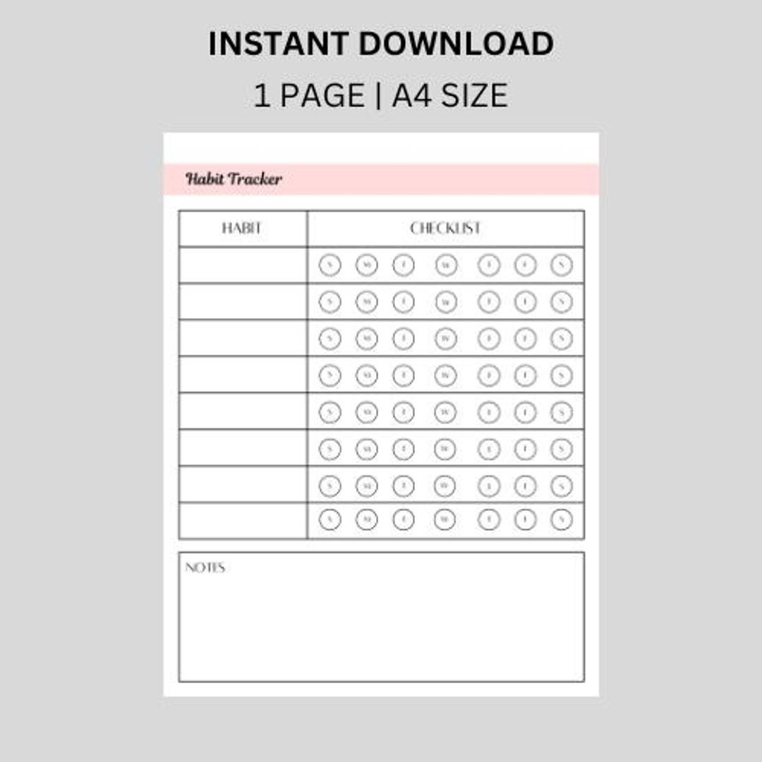 Habit Tracker, Digital Template, Simple Habit Notes Taker, Self-care ...