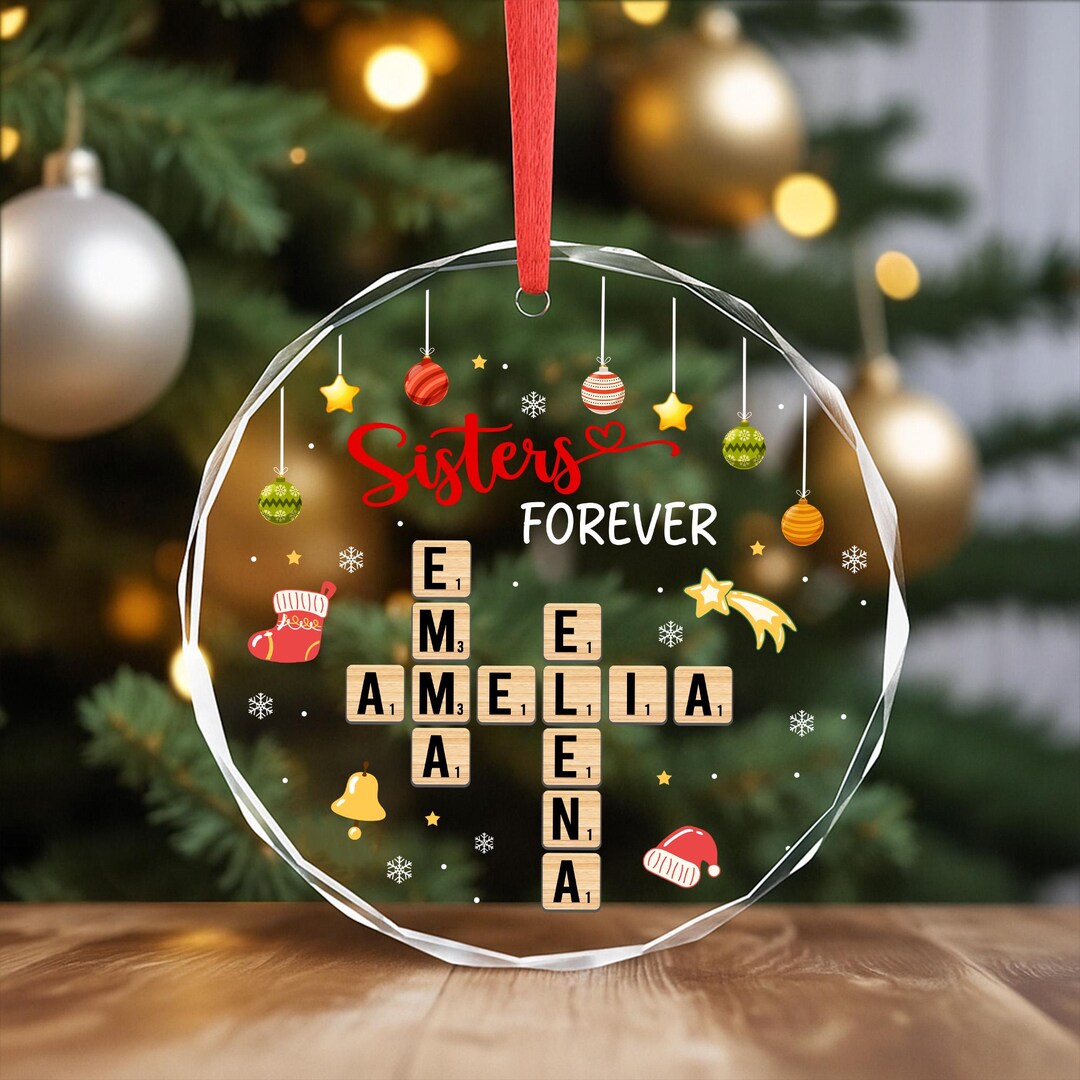 Personalized Sisters Glass Ornament, Custom Sibling Names, Family ...